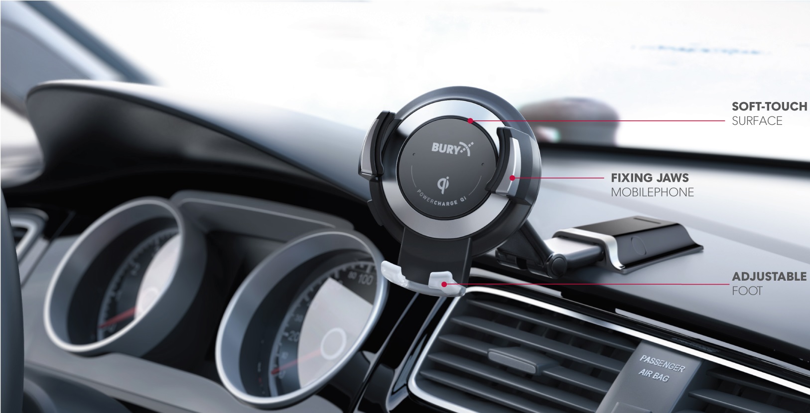 BURY phone holder with USB for cars POWERKIT USB | TSS GROUP